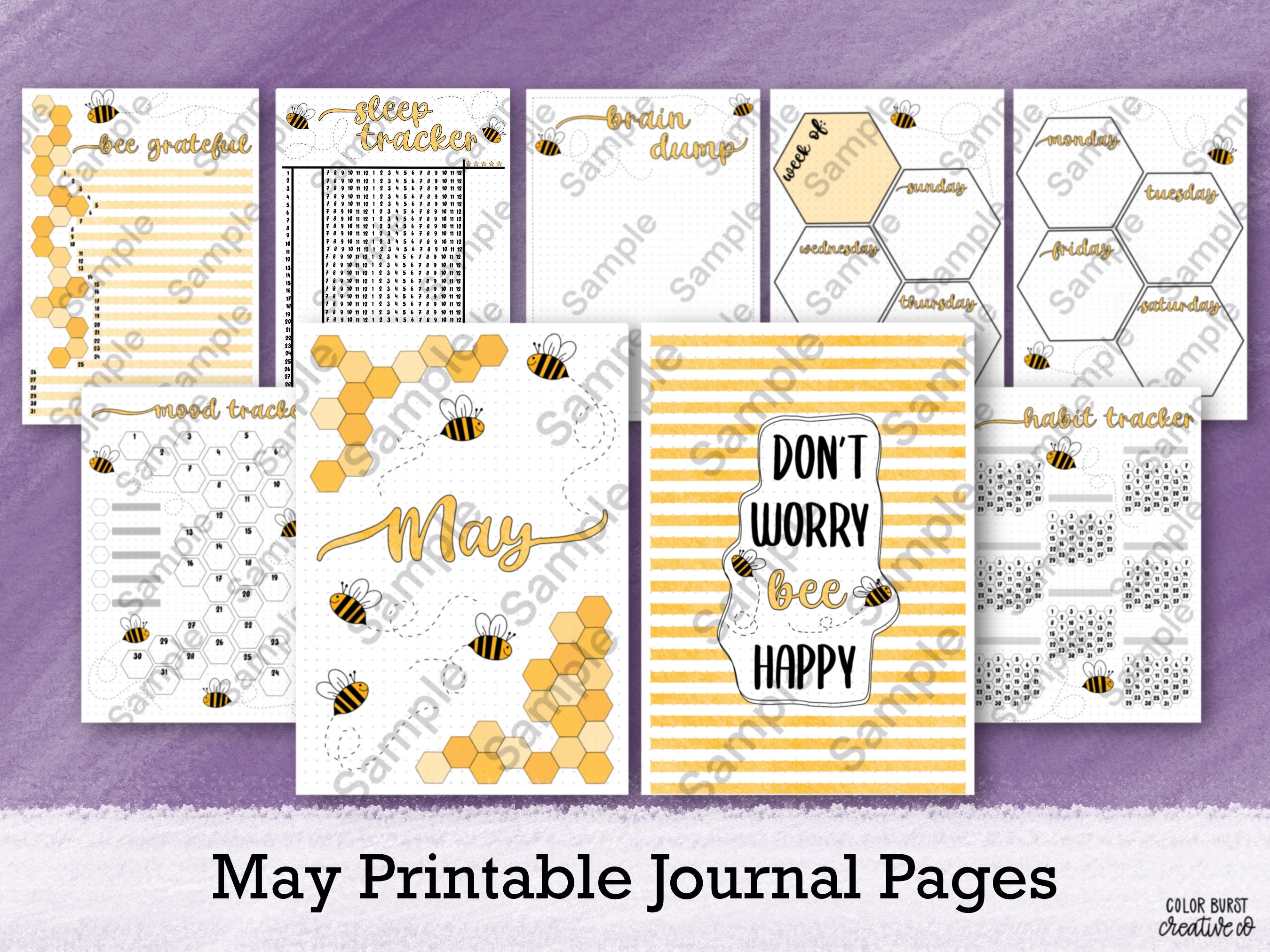 May Printable Journal Pages Bee Theme PDF Download Gratitude, Mood ...