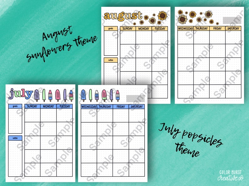 Monthly Calendar Pages - 12 Months With Seasonal Themes - Undated to ...