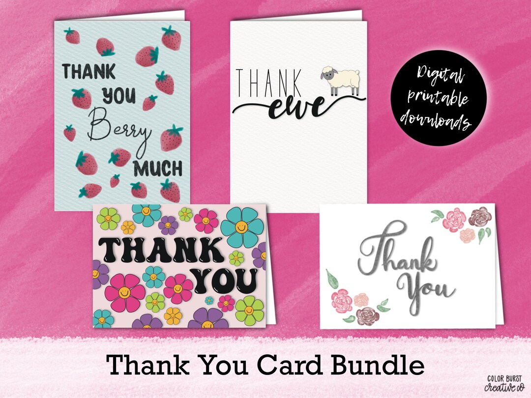 Thank You Card Bundle Four 5x7 Thank You Cards - Etsy