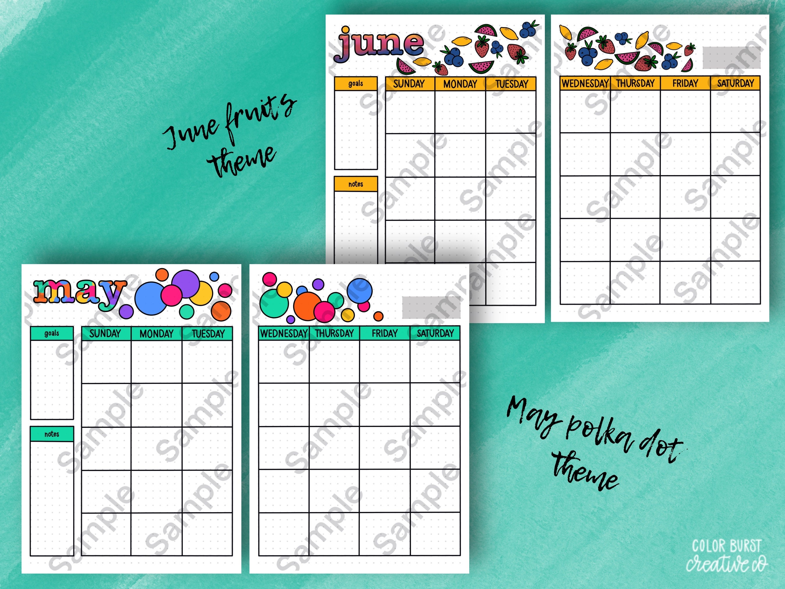 Monthly Calendar Pages - 12 Months With Seasonal Themes - Undated to ...