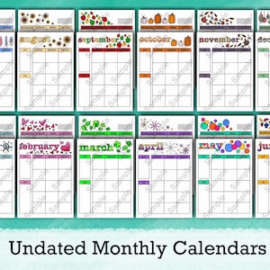 Monthly Calendar Pages - 12 Months With Seasonal Themes - Undated to ...