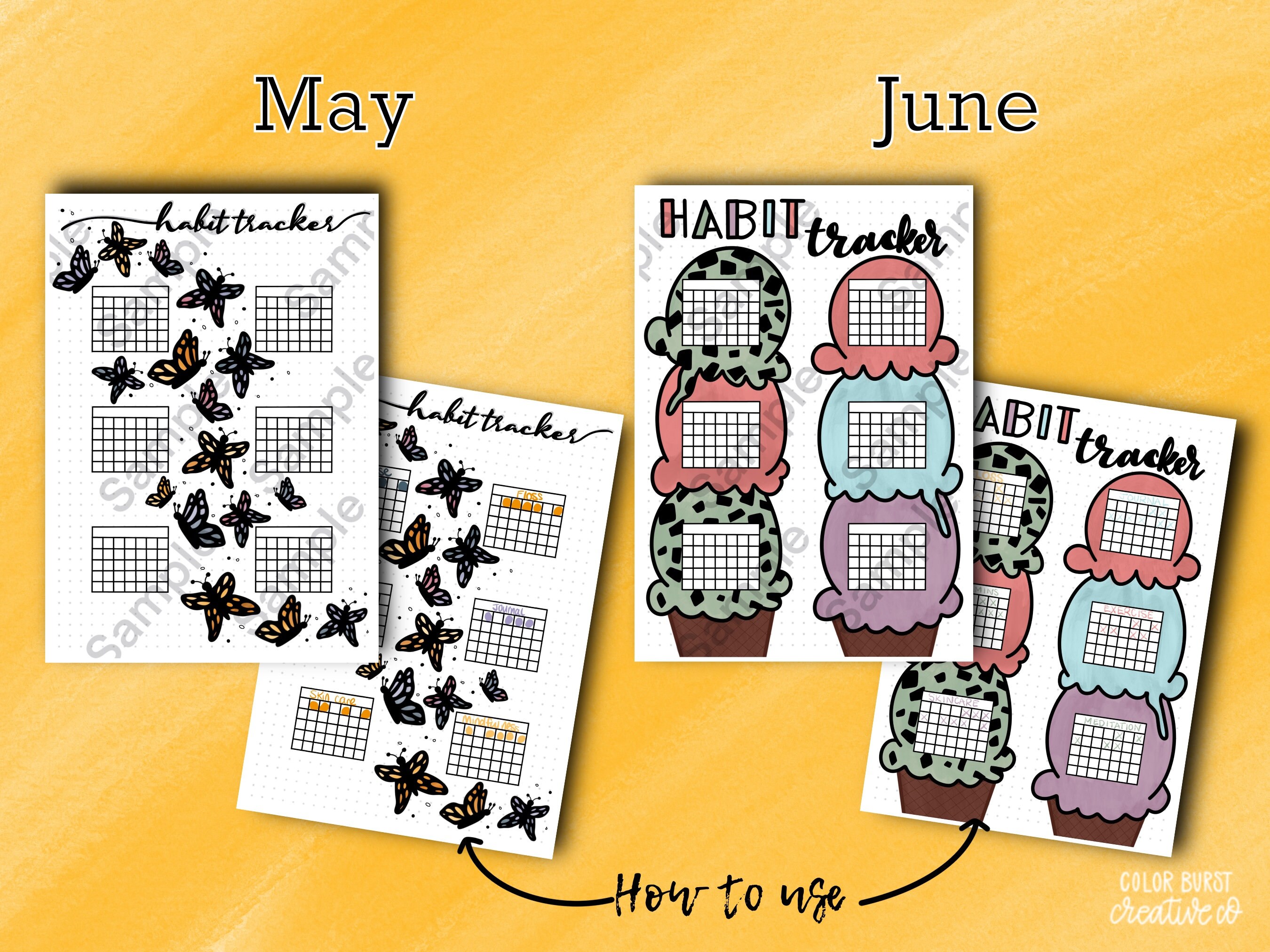 Habit Tracker Bundle - 12 Printable Monthly Habit Tackers - Full Year ...