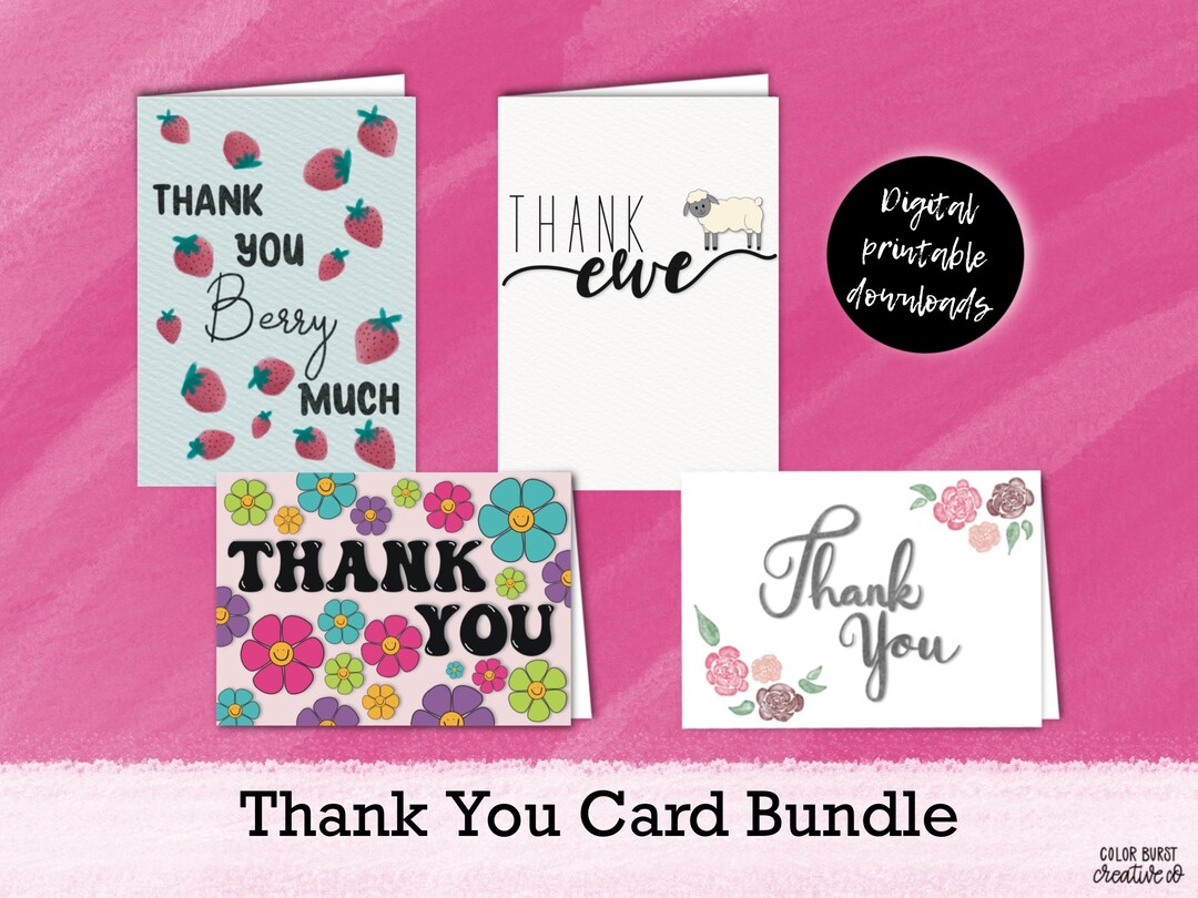Thank You Card Bundle! - Four 5"x7" Thank You Cards - Digital Printable ...