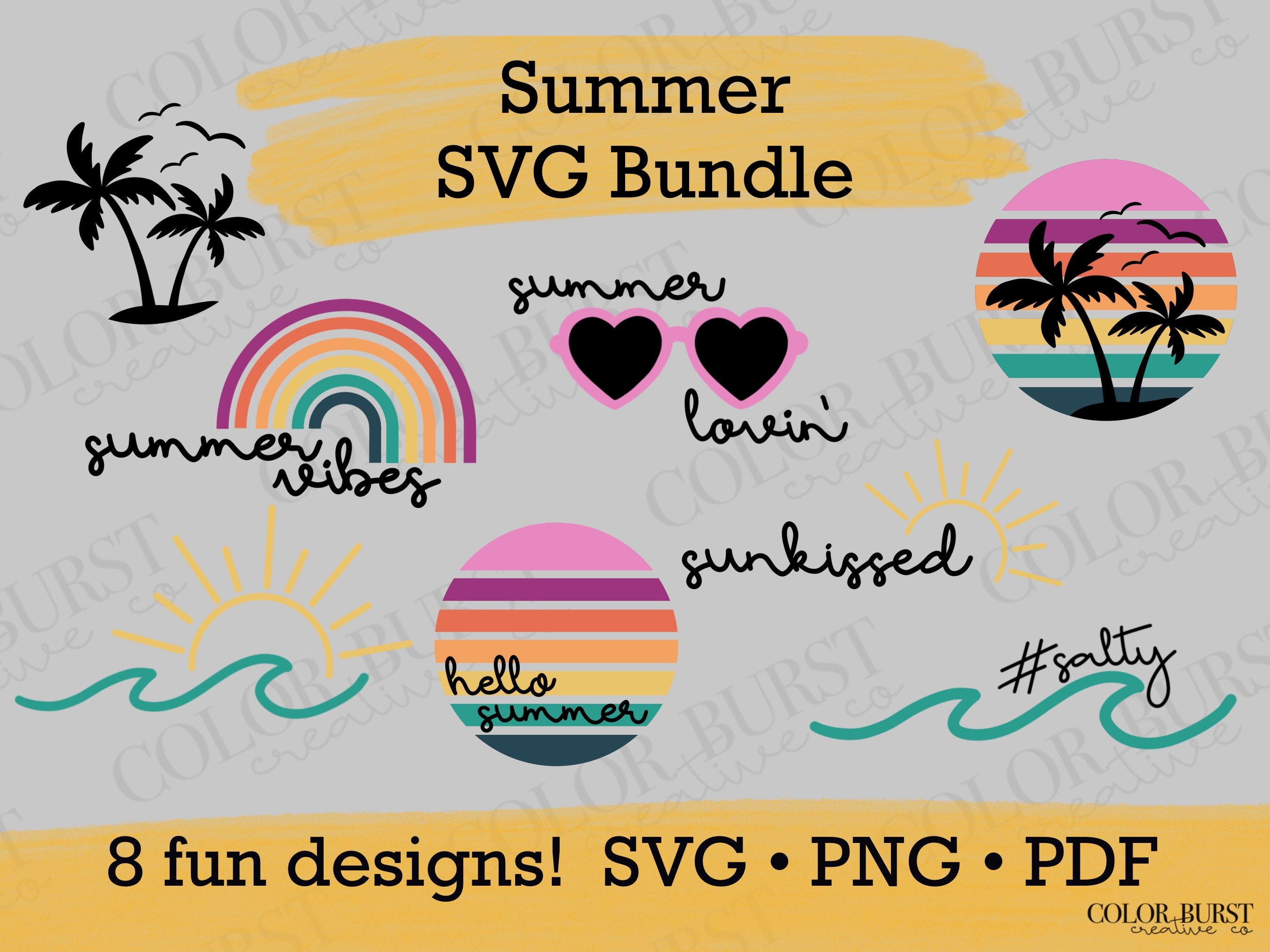 Summer SVG Bundle - 8 Summer Fun Designs - Svg, Png, Pdf Files Included ...