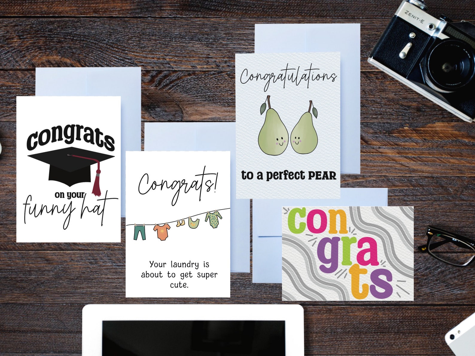 Fun Congrats Card Bundle! - Four 5"x7" Congratulations Cards - Digital ...