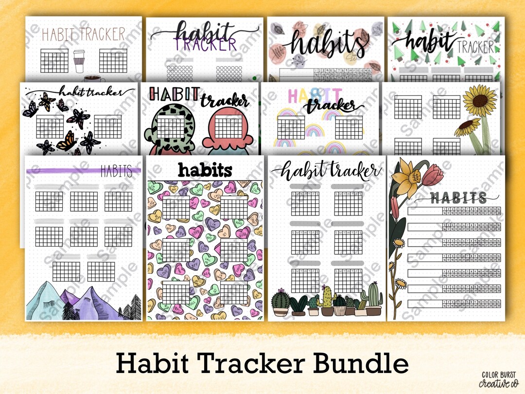 Habit Tracker Bundle - 12 Printable Monthly Habit Tackers - Full Year ...