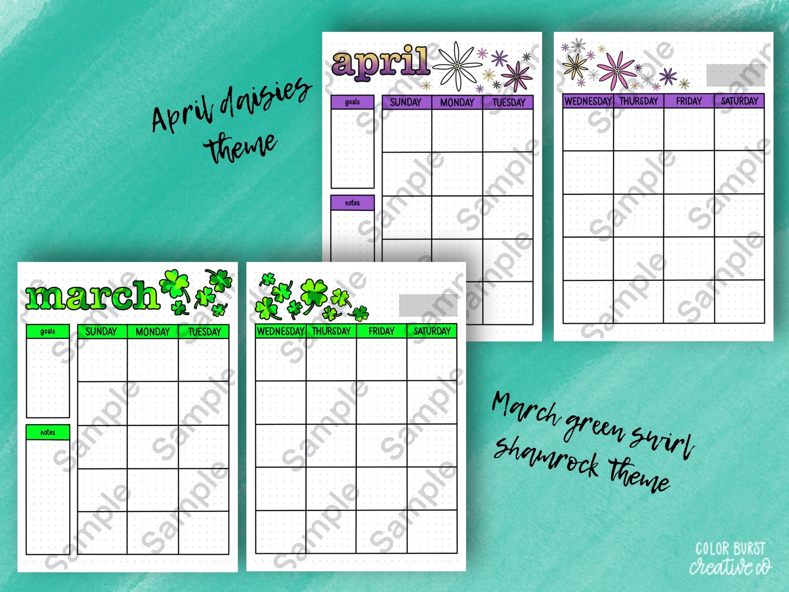 Monthly Calendar Pages - 12 Months With Seasonal Themes - Undated to ...