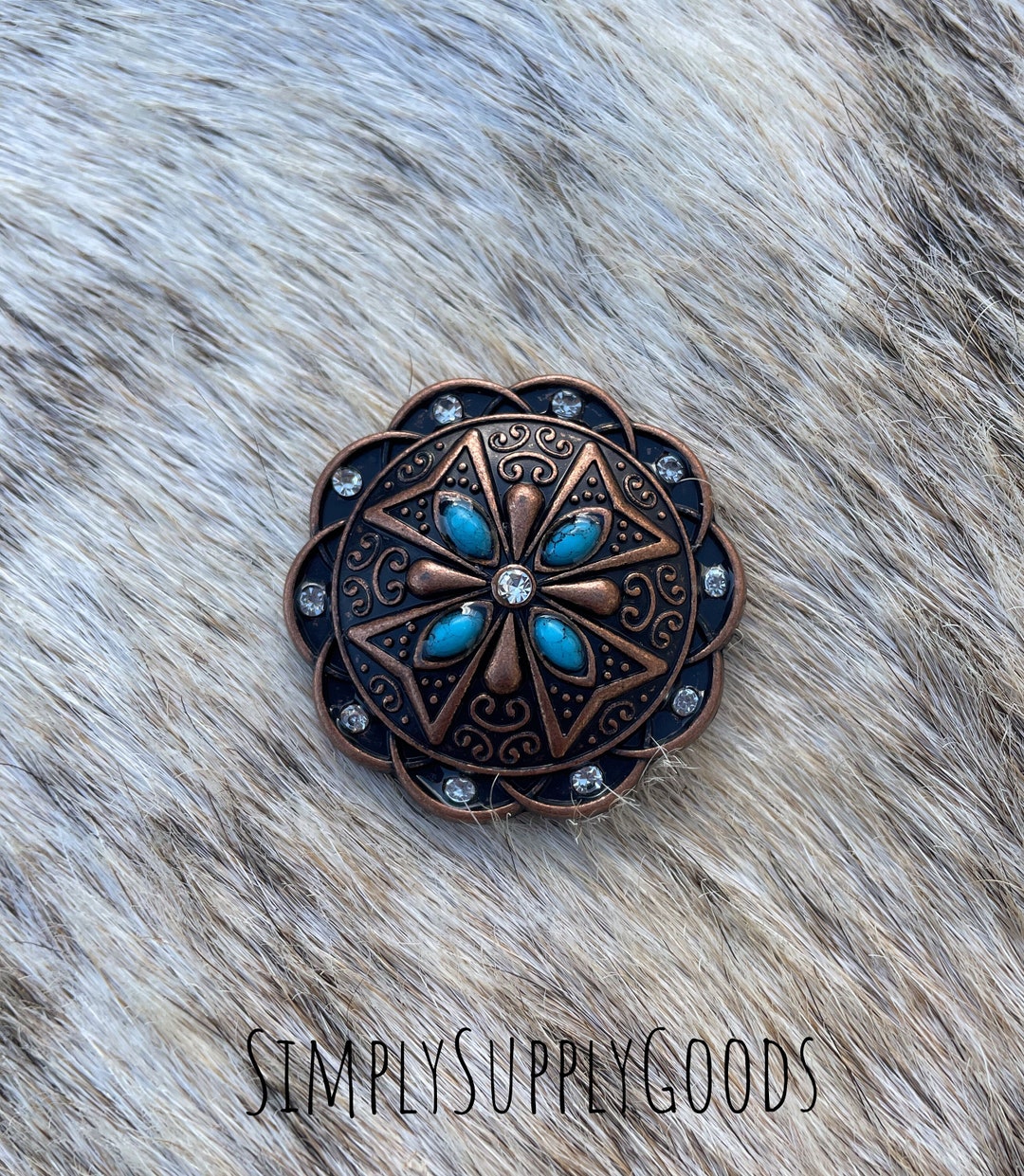 Turquoise Antique Copper Concho, Western Concho, Tack Making Concho ...