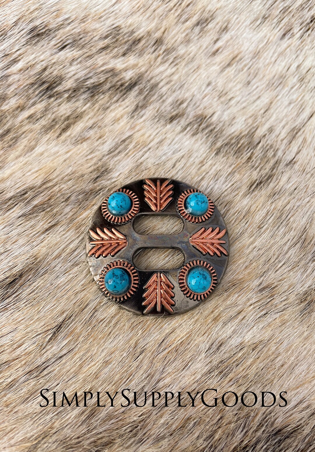 Turquoise Slotted Concho, Feather Concho, Replacement Concho, Leather ...