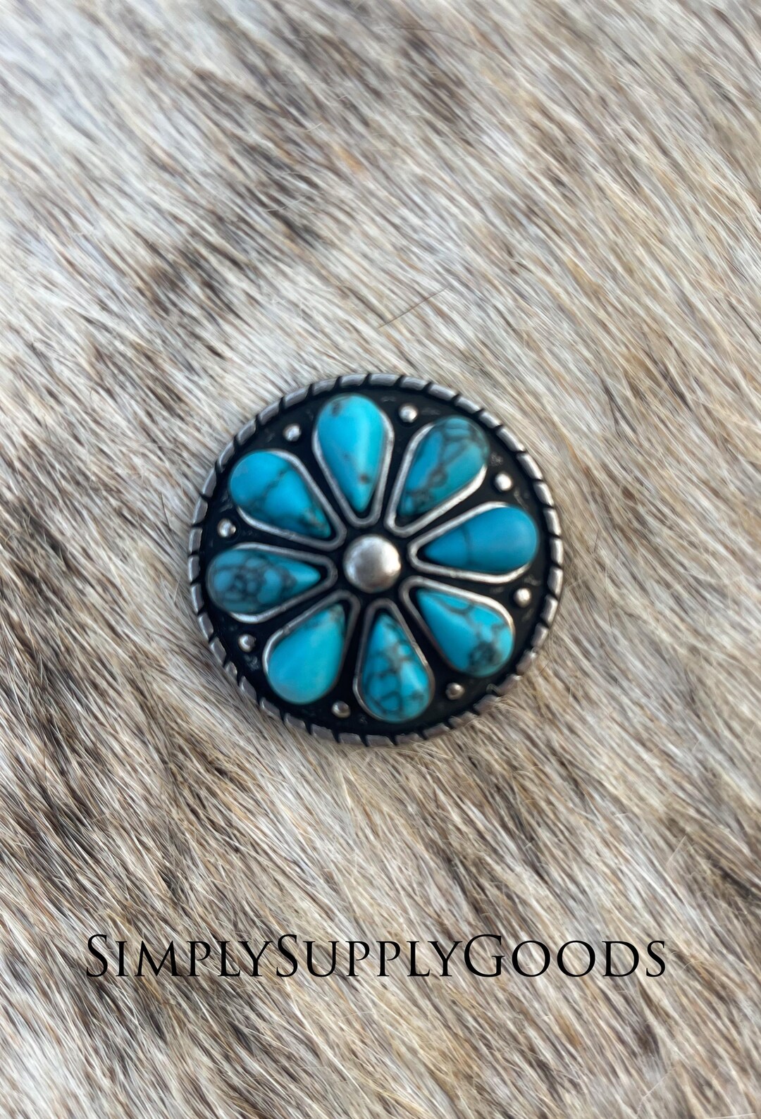 Antique Silver and Turquoise Stone Concho, Tack Making Concho, Leather ...