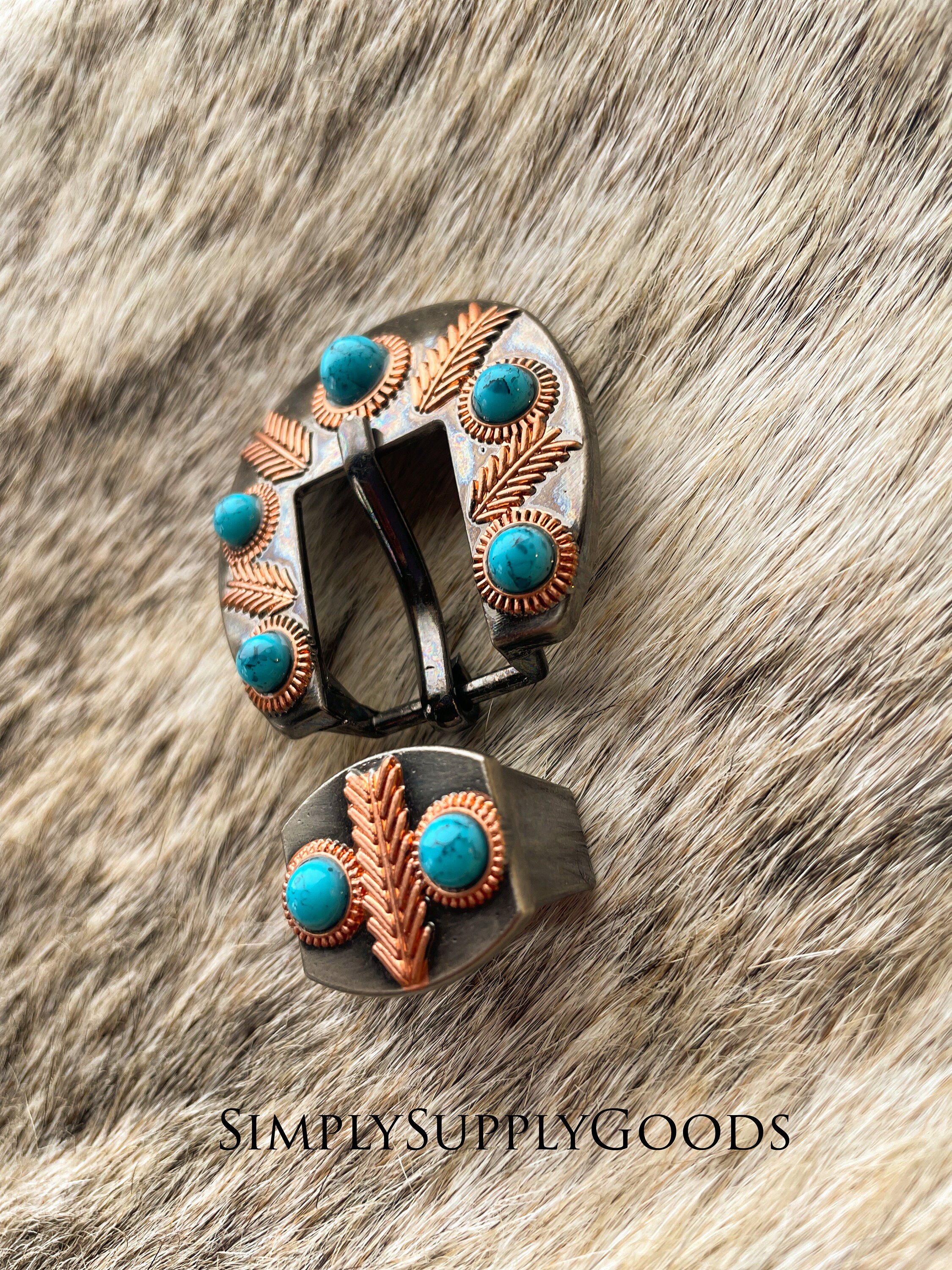 Turquoise Stone and Copper Buckle 3/4" With Keeper, Replacement Buckle ...