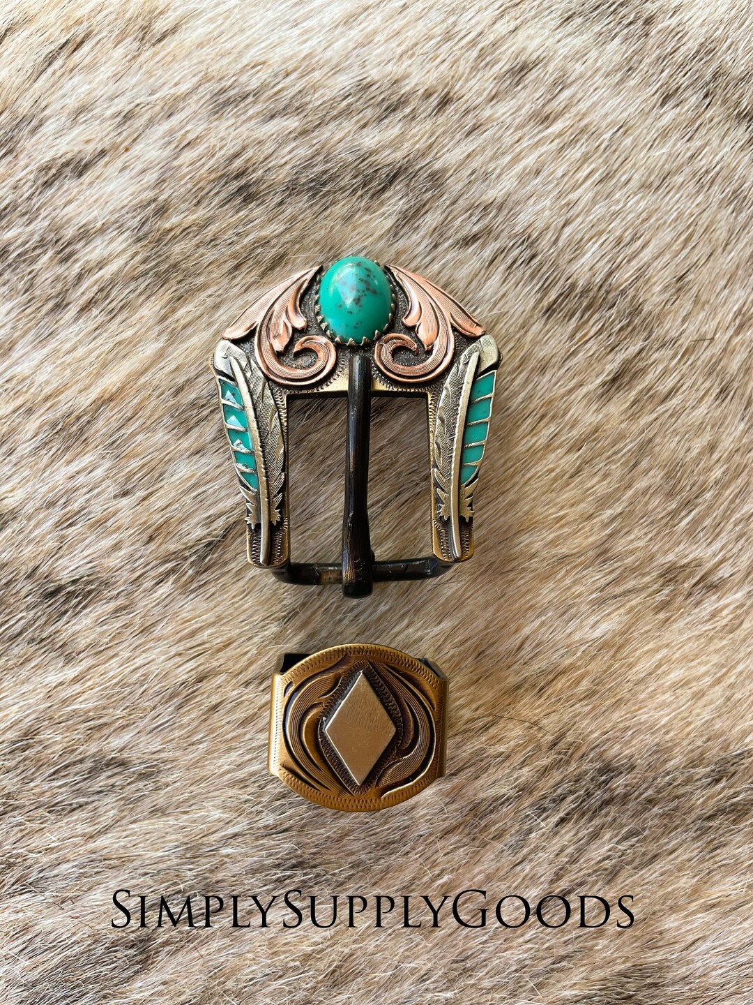 Copper and Turquoise Stone Handmade Buckle , Western Buckle, Tack ...