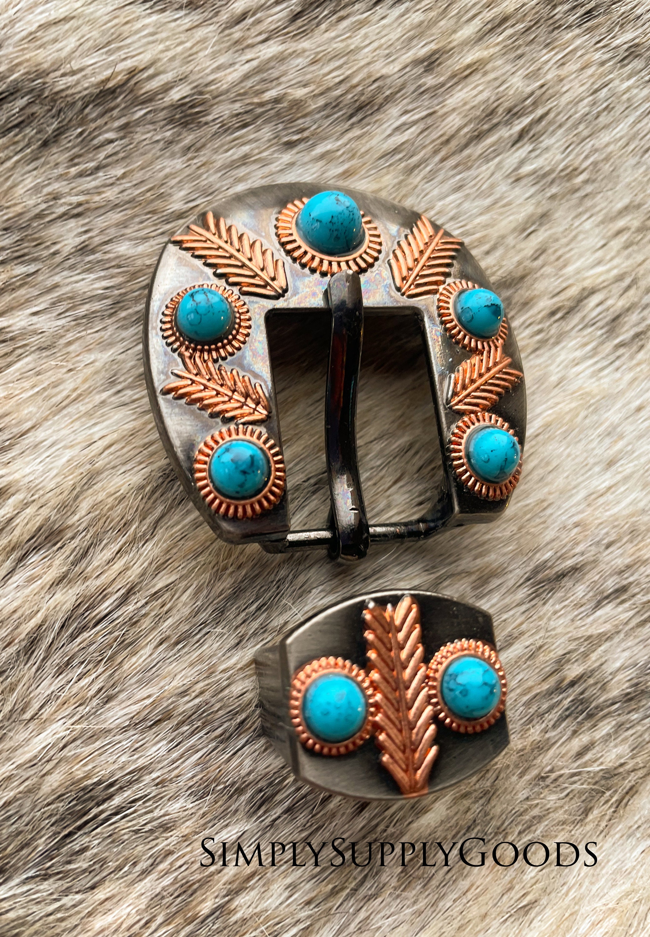 Turquoise Stone and Copper Buckle 3/4" With Keeper, Replacement Buckle ...
