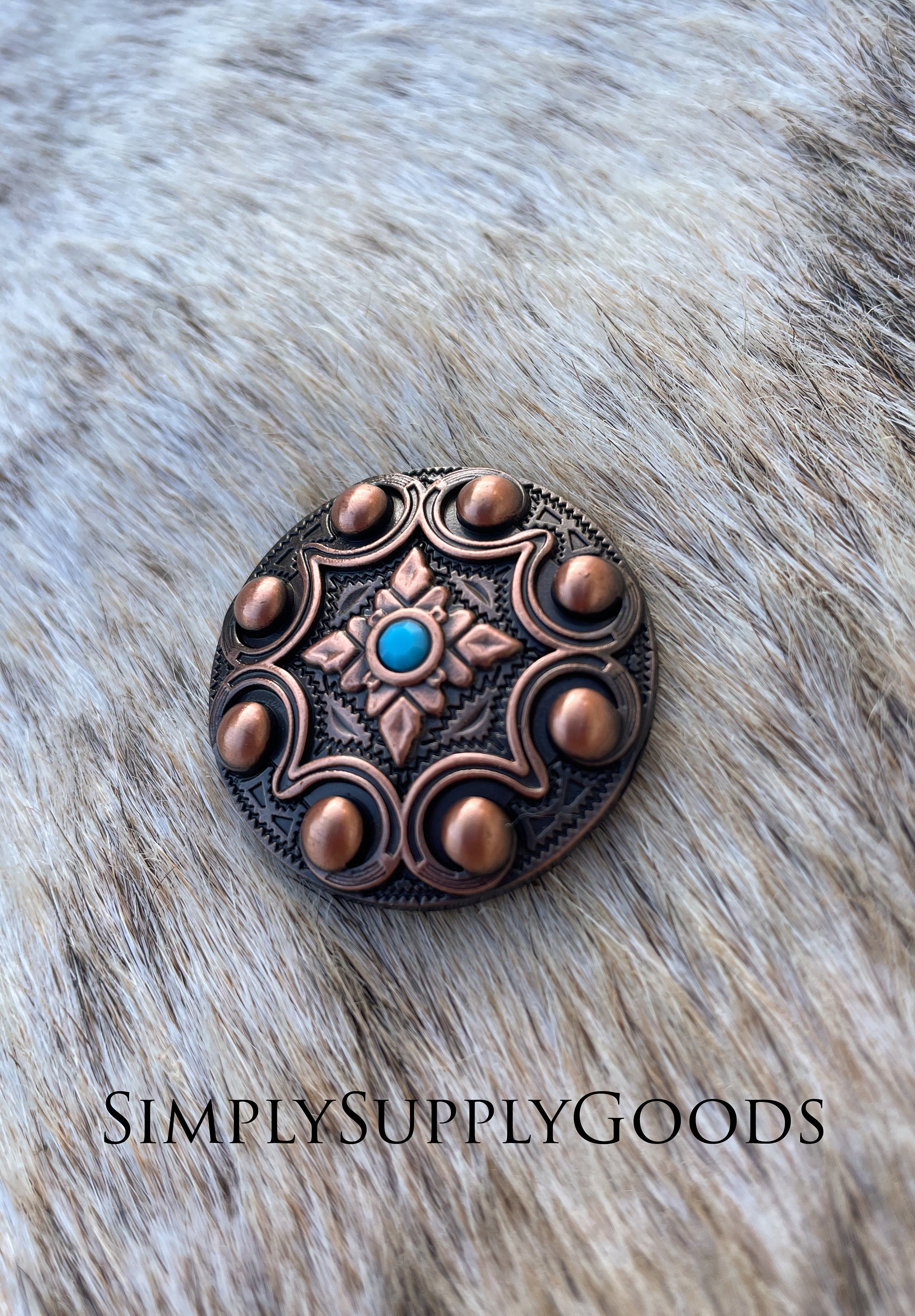 Copper Antique Concho With Turquiose Accents, Tack Hardware, Leather ...