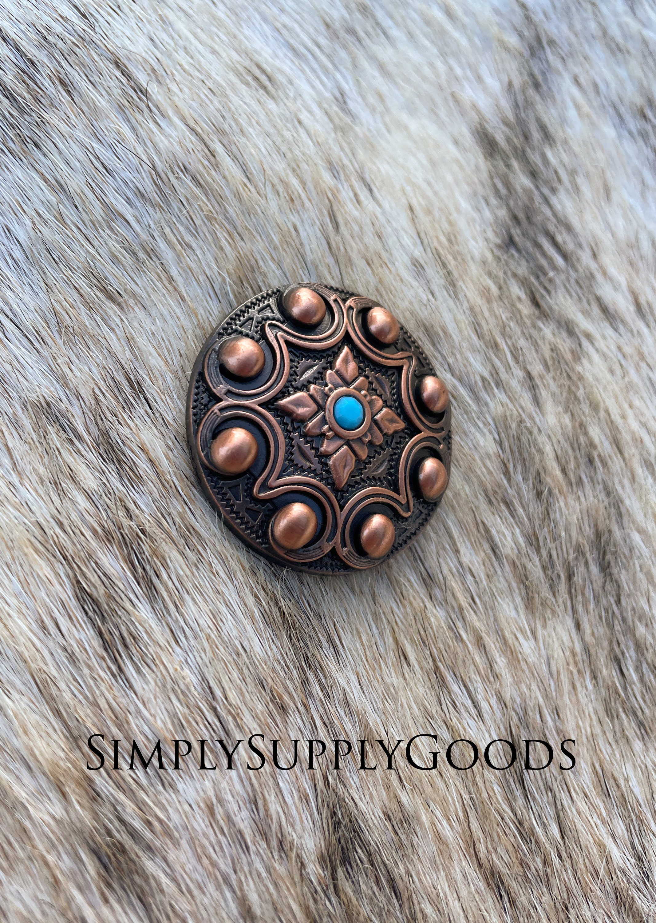 Copper Antique Concho With Turquiose Accents, Tack Hardware, Leather ...