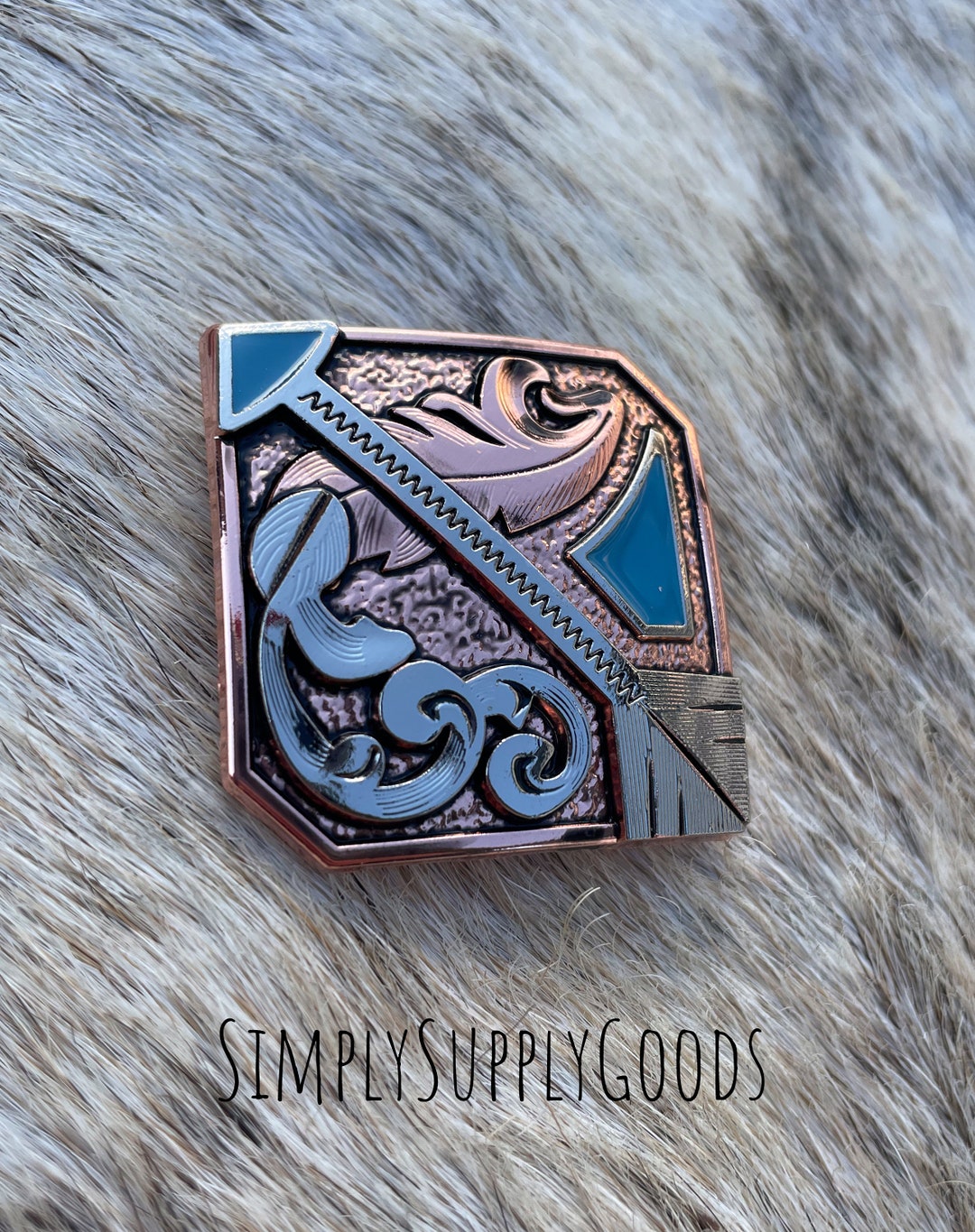 Blue Stone Rose Gold Concho, Western Concho, Leather Concho ...