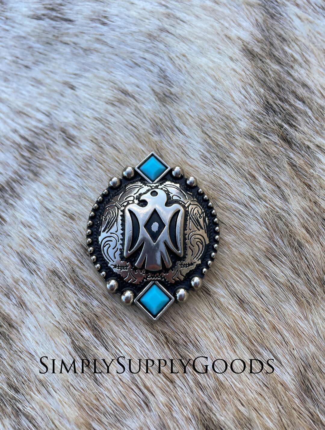 Turquoise Thunderbird Concho, Tack Concho, Leather Hardware, Crafting ...