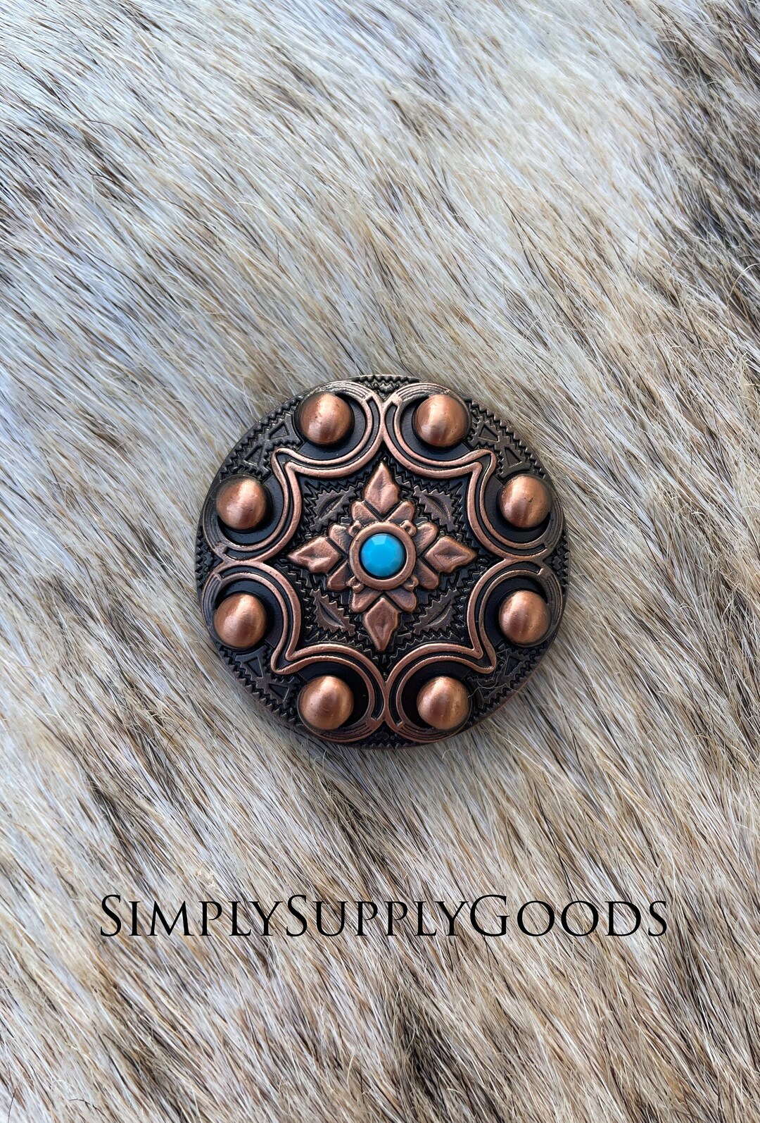 Copper Antique Concho With Turquiose Accents, Tack Hardware, Leather ...