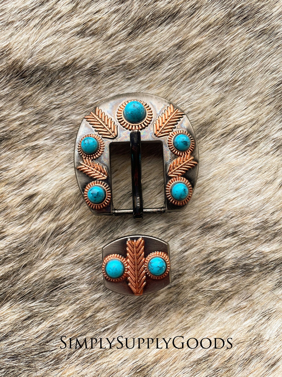 Turquoise Stone and Copper Buckle 3/4" With Keeper, Replacement Buckle ...