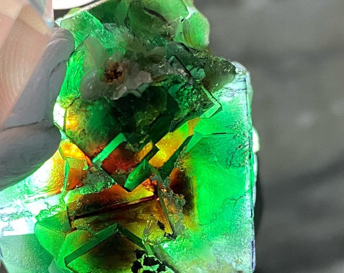 Emerald Green With Orange Core Fluorite Cluster From the Okorusu Mine ...