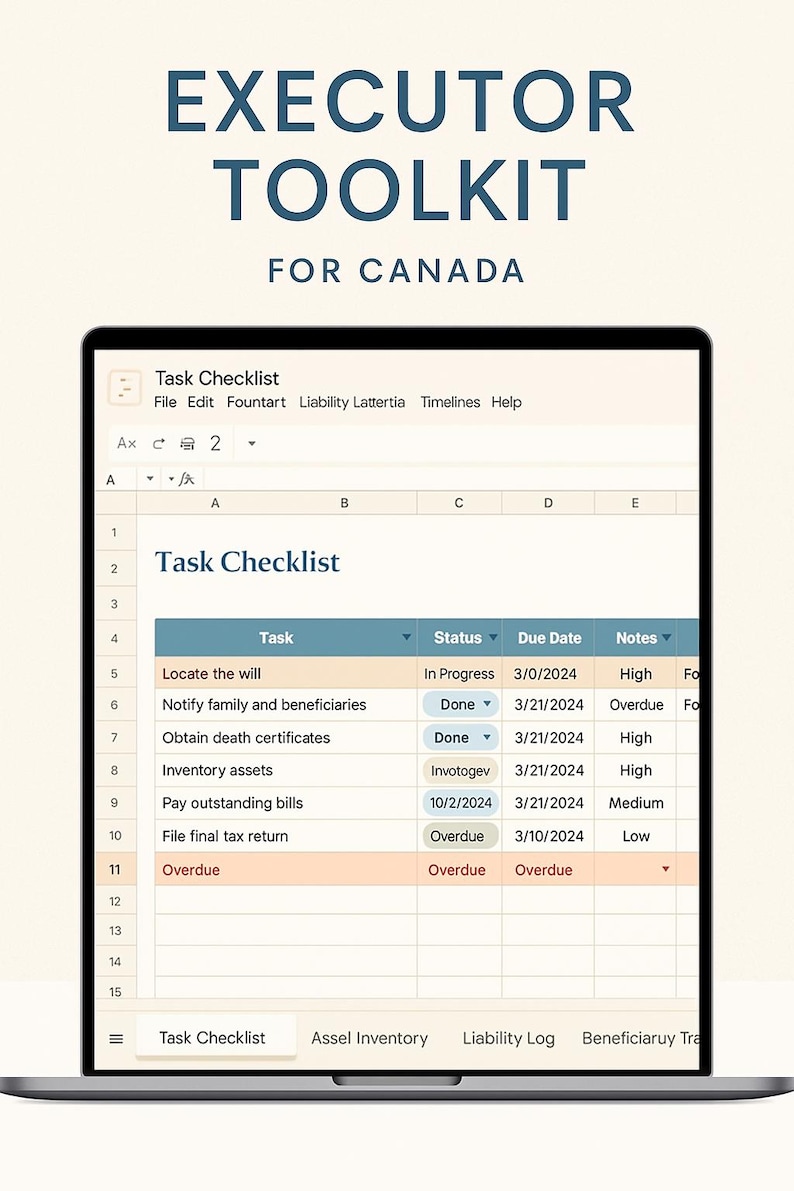 Canadian Executor Toolkit – Estate Administration Excel Spreadsheet ...