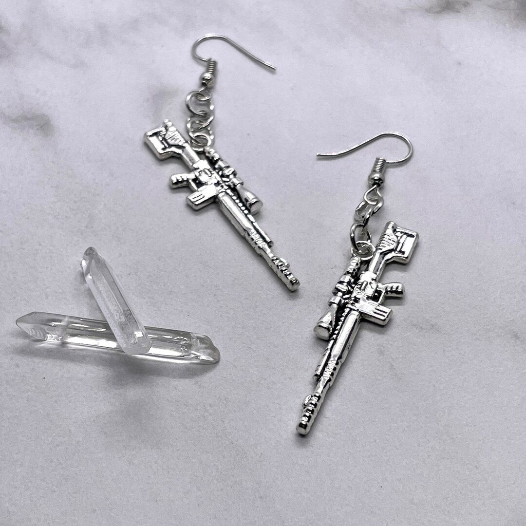 Silver Sniper Rifle Earrings Weapon Earrings - Etsy