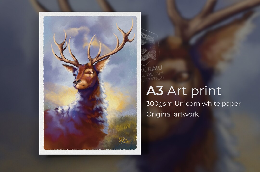 Stag in a Golden Sunset A3 Art Print - Etsy