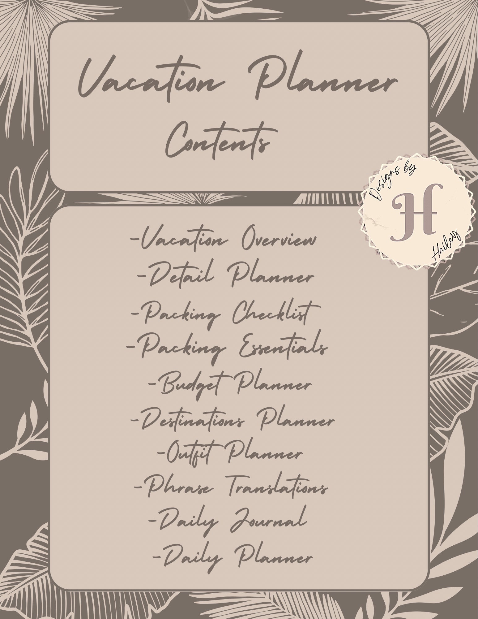 Printable Digital Download Travel Vacation Planner Tropical Neutral ...