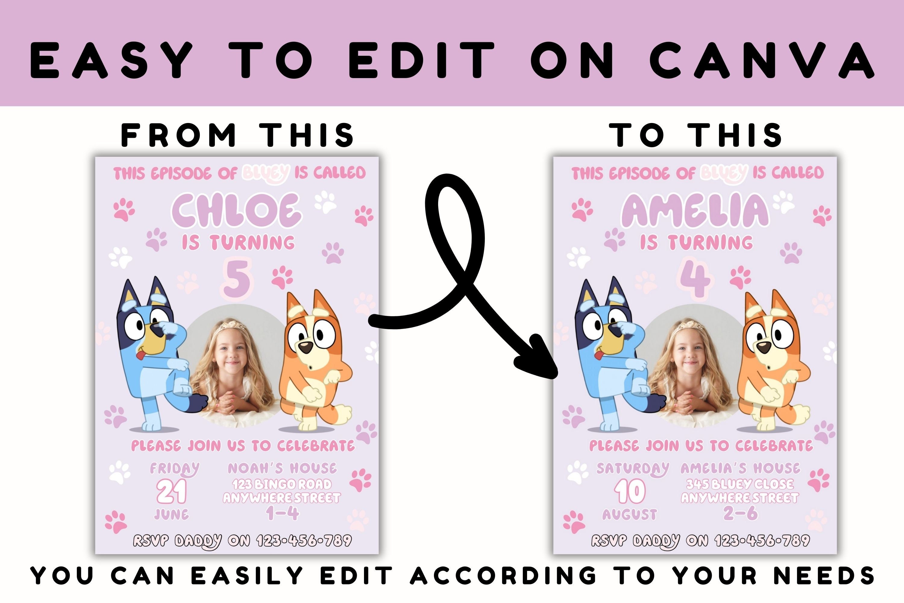 Girl Bluey Birthday Invitation Template, Bluey Invitation, Digital ...