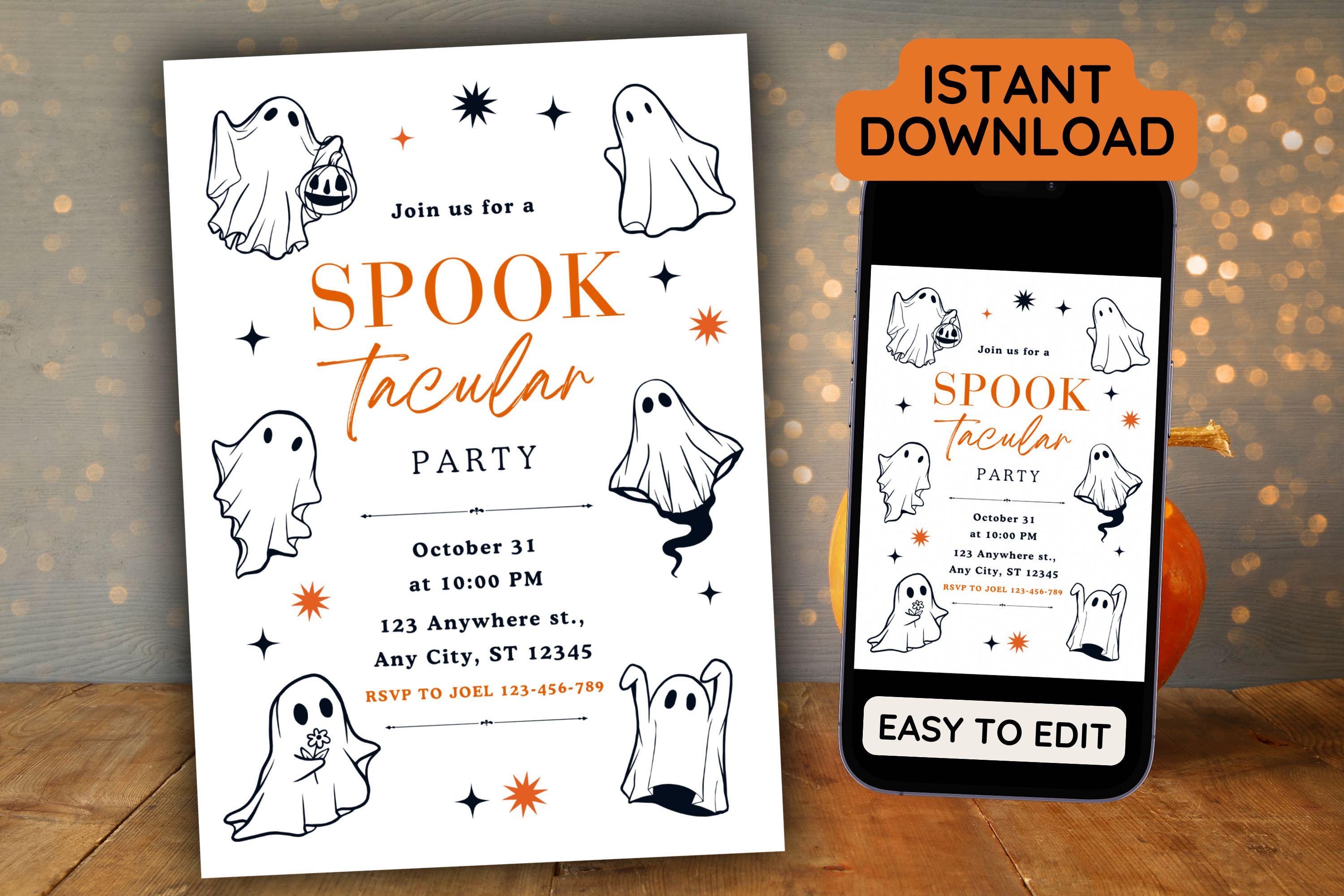 Editable Halloween Party Invitation, Halloween Ghost Invitation ...