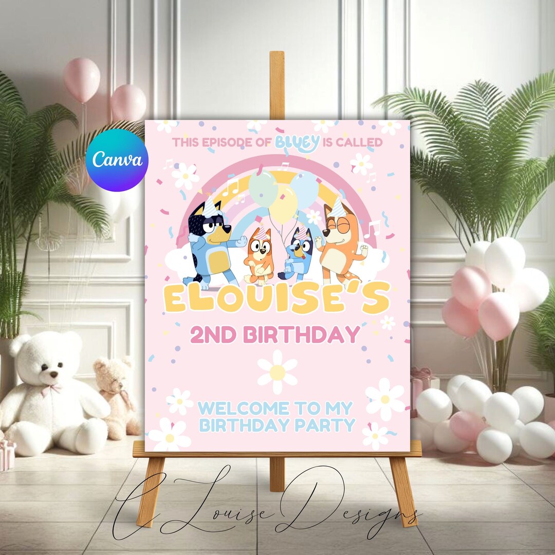 Editable Bluey Welcome Sign for Girl Blue Dog Birthday Sign Bluey ...