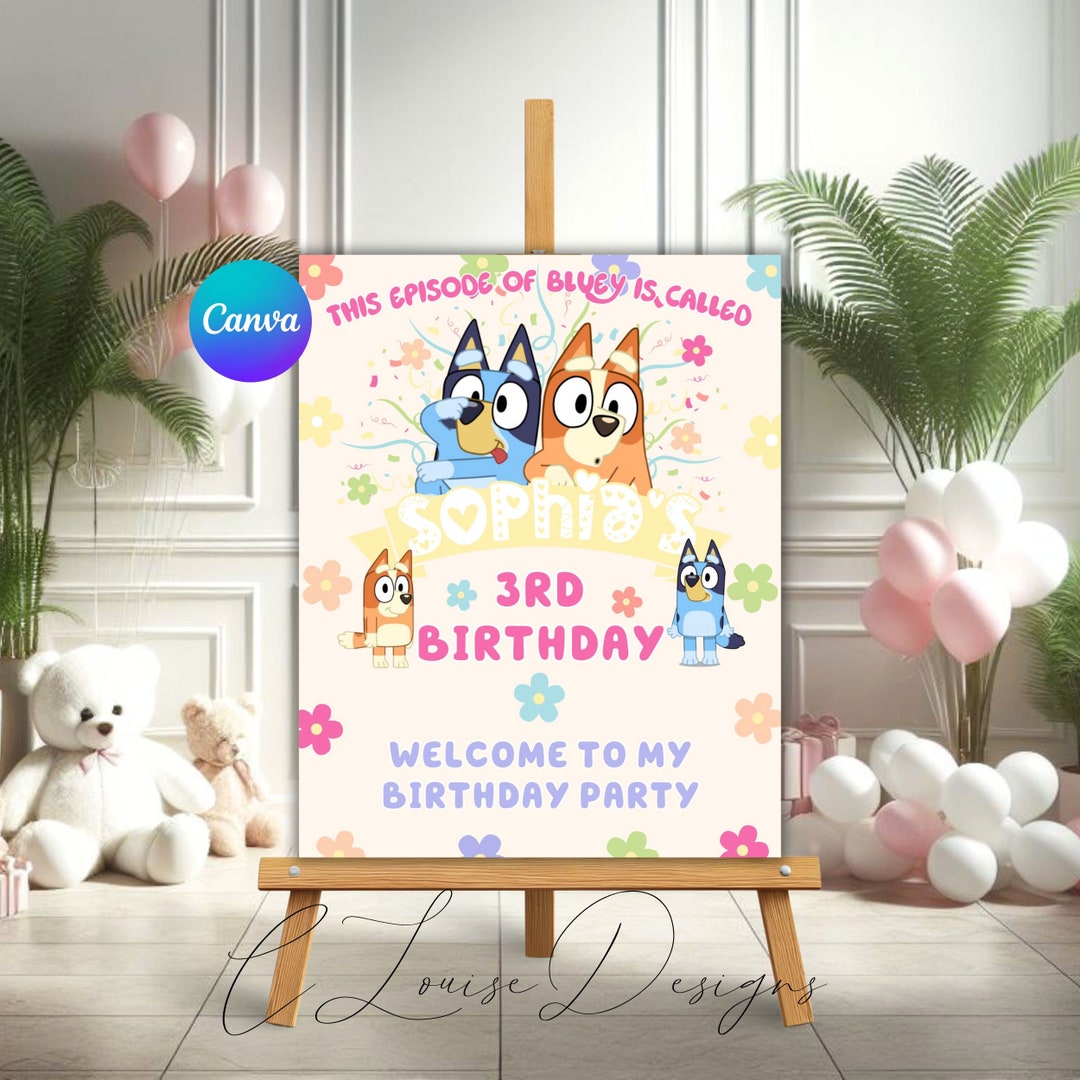 Editable Bluey Welcome Sign for Girl Blue Dog Birthday Sign Bluey ...