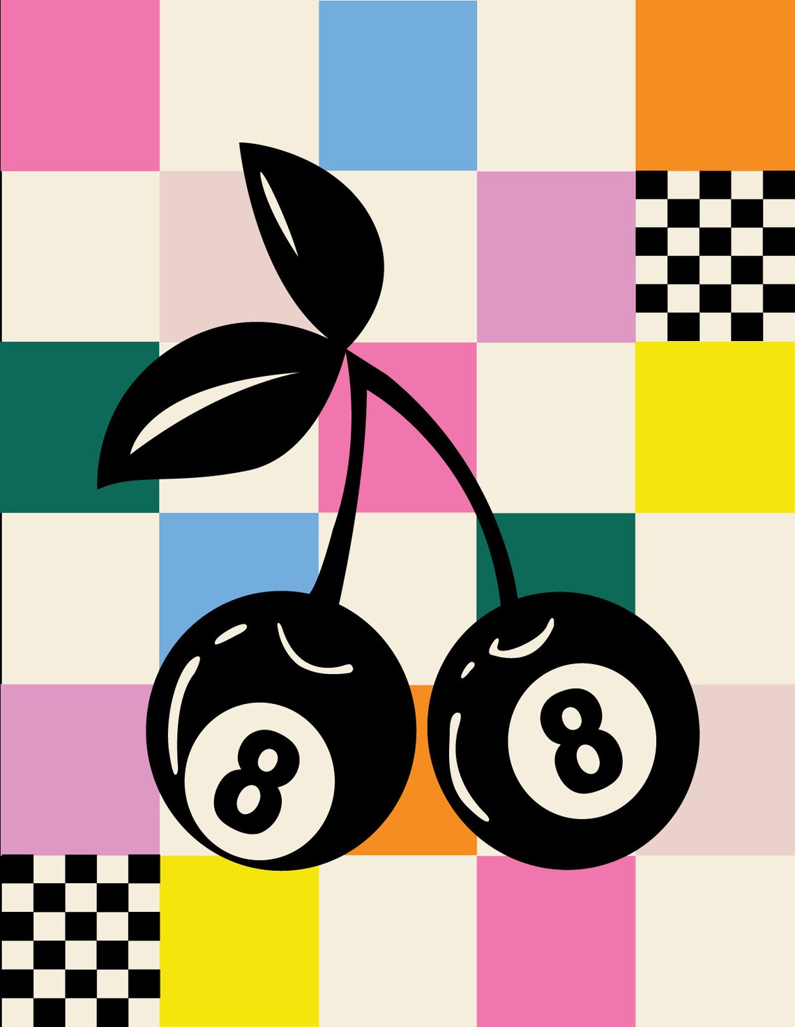 Checkered Cherries Art Print, Digital Art Download, Wall Art,cute ...