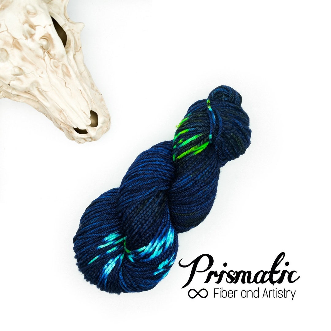 Hand Dyed Yarn, Blue and Neon Green Yarn, starfall, Merino Wool, Merino ...