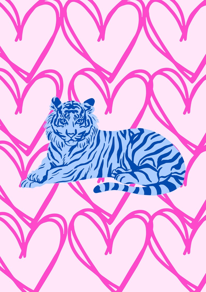 Hot Pink and Blue Tiger, Trendy Wall Art - Etsy