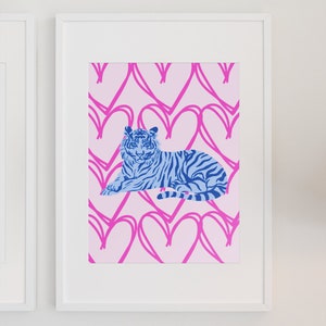 Hot Pink and Blue Tiger, Trendy Wall Art - Etsy