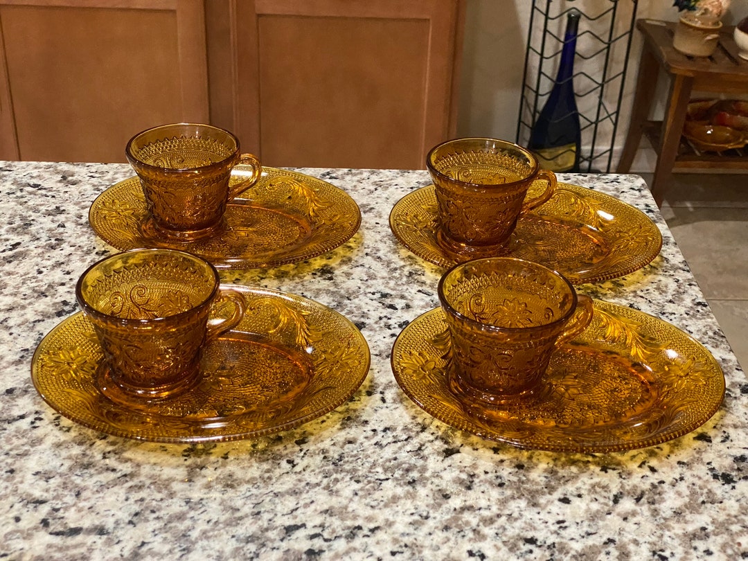 Vtg Indiana Glass Tiara Sandwich 4 Cups W/ Snack Trays - Etsy