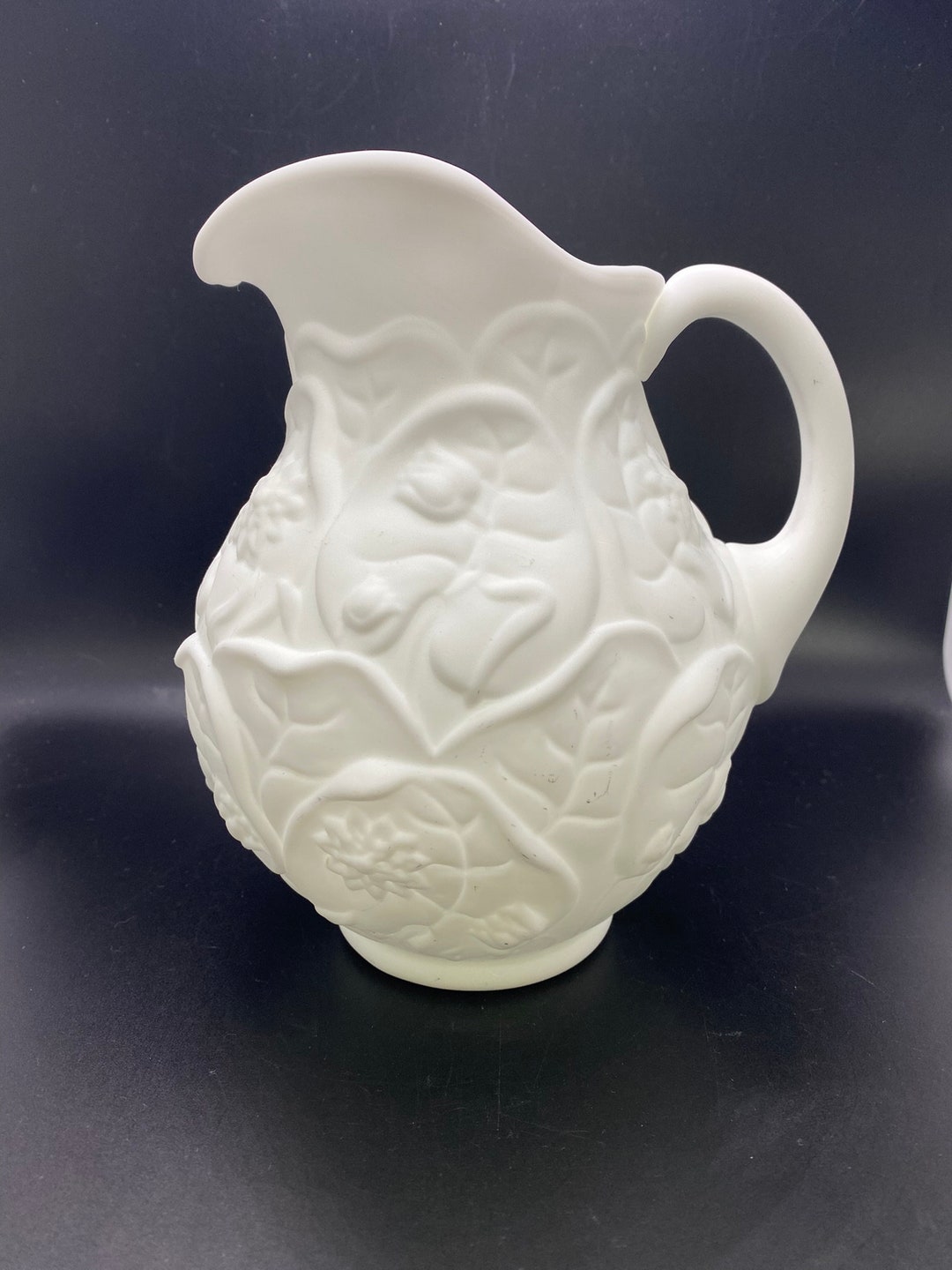 Fenton White Satin Water Lily Pattern Pitcher - 6.75" Tall - Etsy