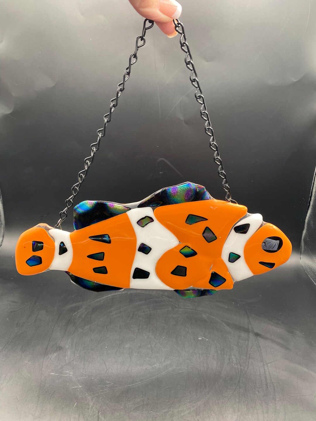 Fused Glass Clown Fish Wall Hanger With Iridescence Accents - 10.25 ...