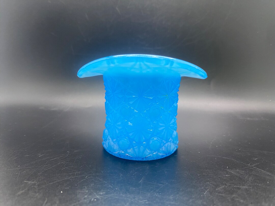 Vintage Blue Glass Daisy and Button Top Hat Toothpick/match Holder - Etsy