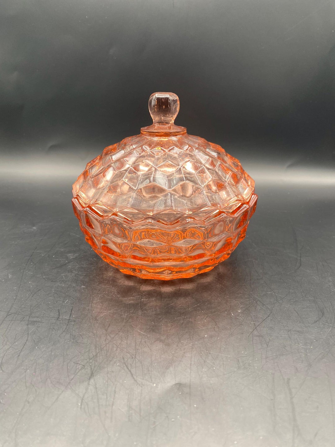 Jeanette Glass Cubist Colony Pink Glass Lidded Candy Bowl - Etsy