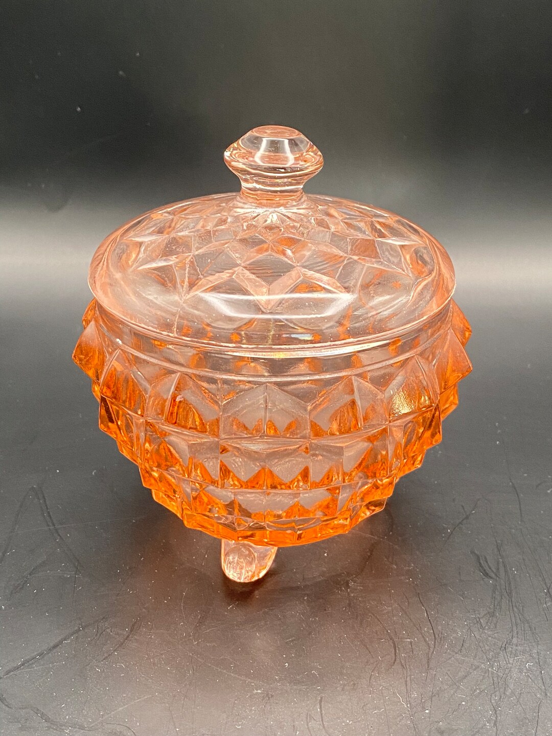 Jeanette Glass Pink Powder Jar/lidded Candy Dish Cubist Pattern - Etsy