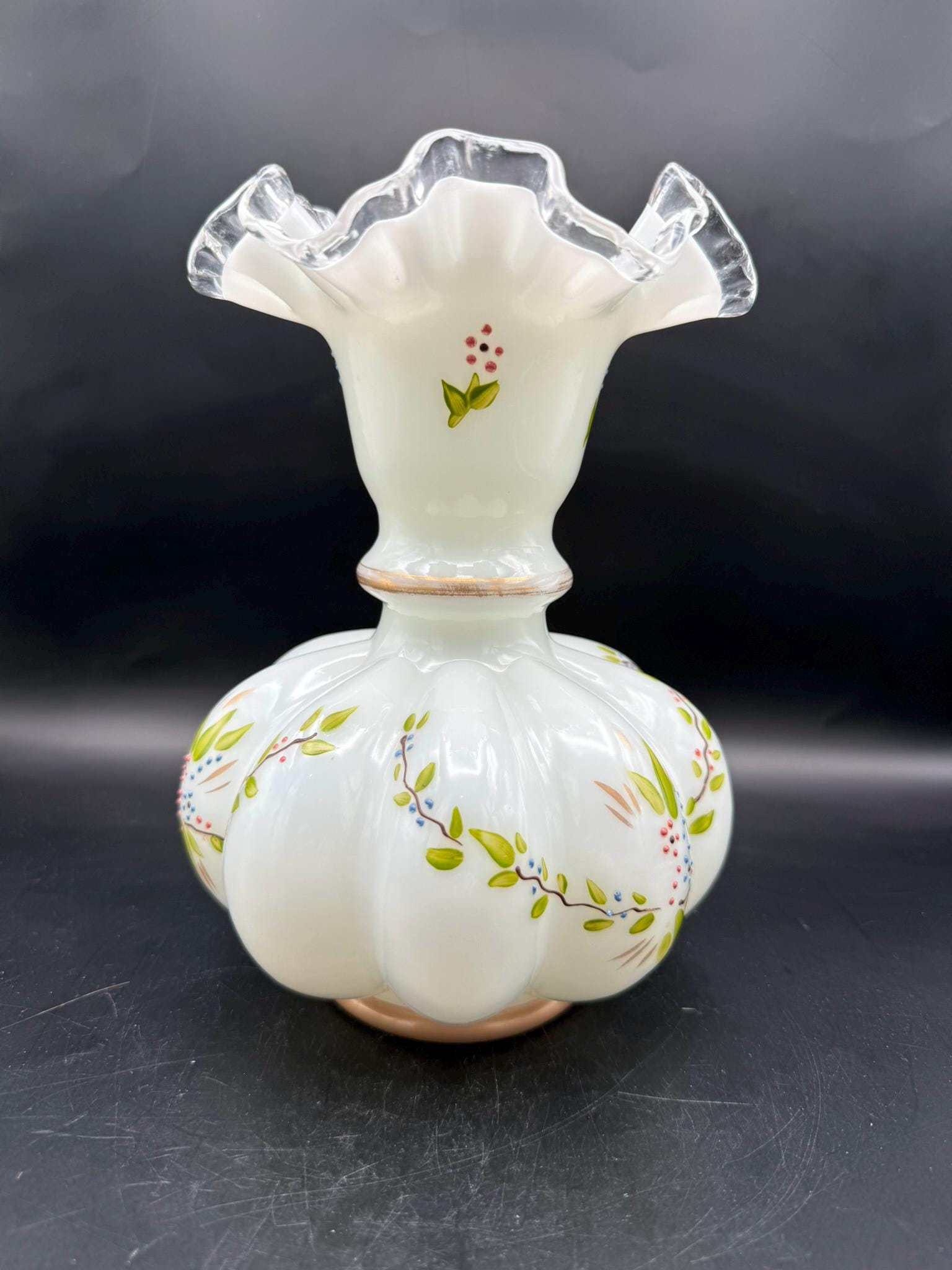 Fenton Silver Crest Ruffled Melon Hand Painted Tall Vase - Etsy