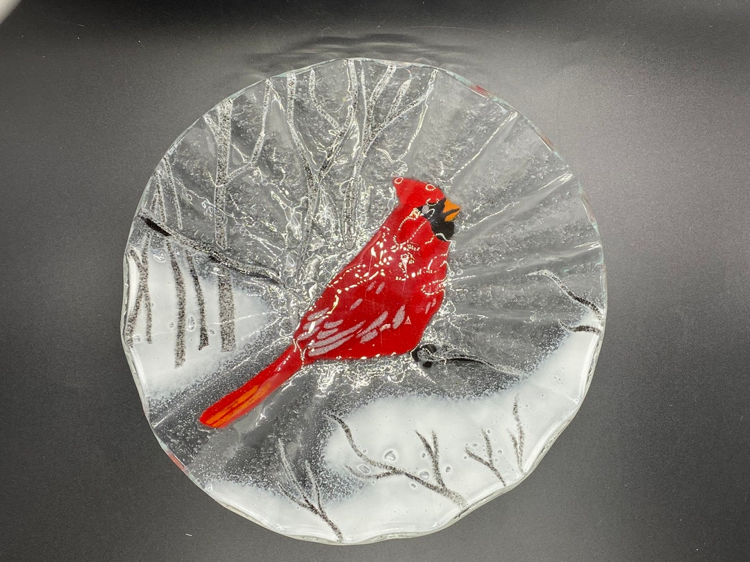 A.C. Ross Fused Glass Cardinal Bowl - Signed - Etsy