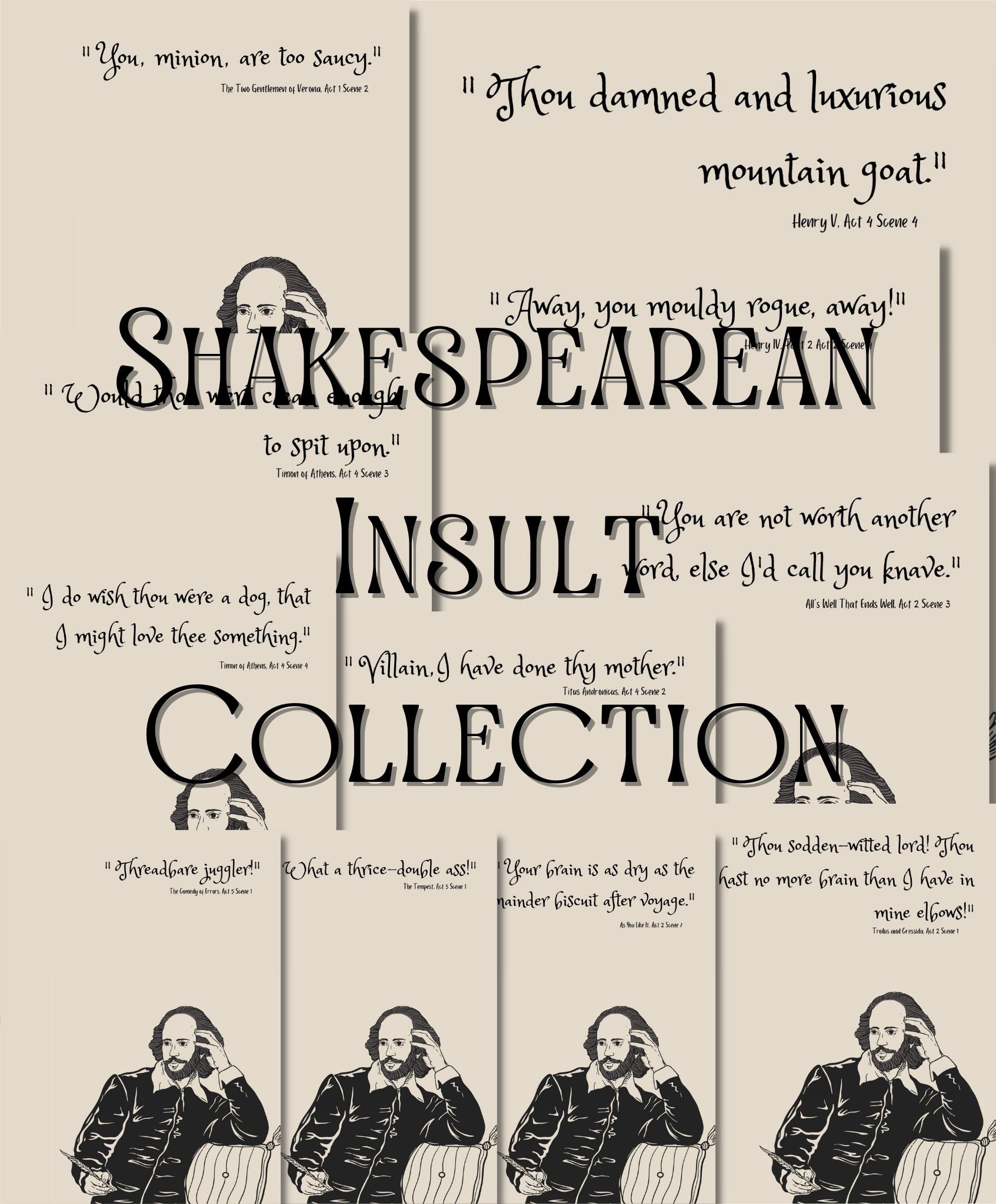 Digital 11 Shakespearean Insult Prints Instant Download - Etsy