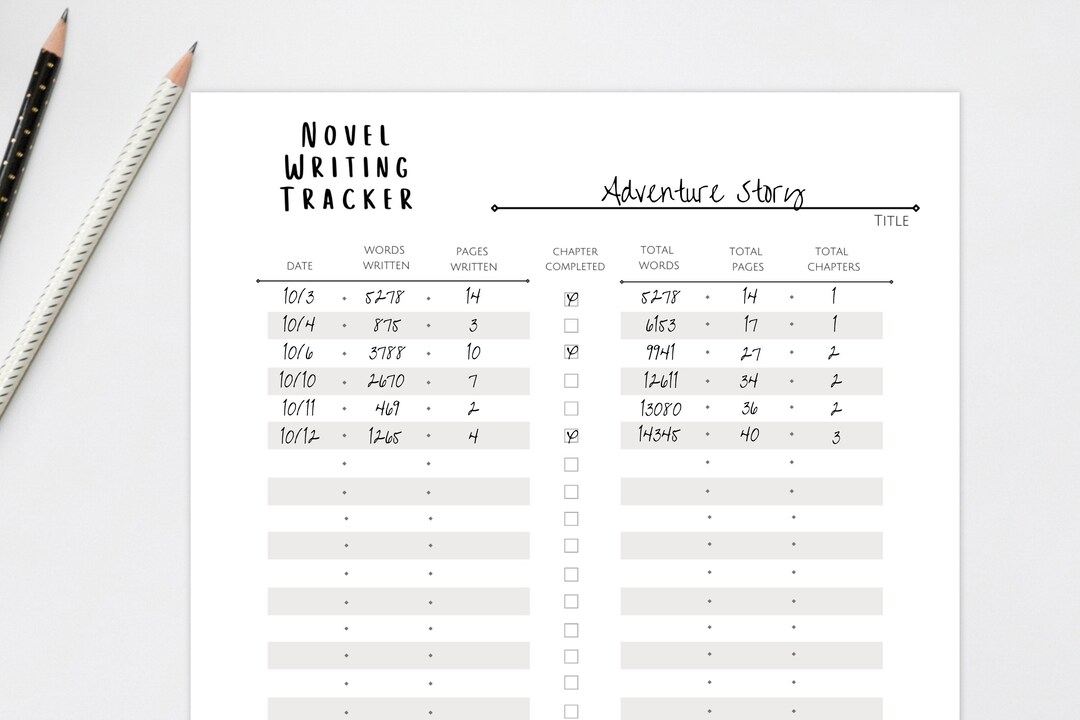 Novel Writing Progress Tracker Instant Digital Download Print at Home ...