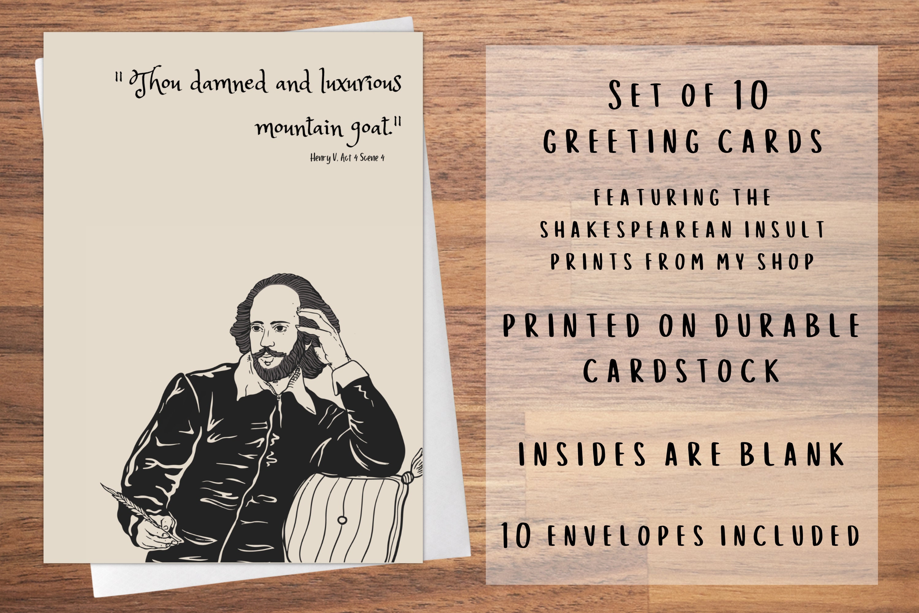 Shakespearean Insults Greeting Cards Set of 10 Envelopes Included - Etsy