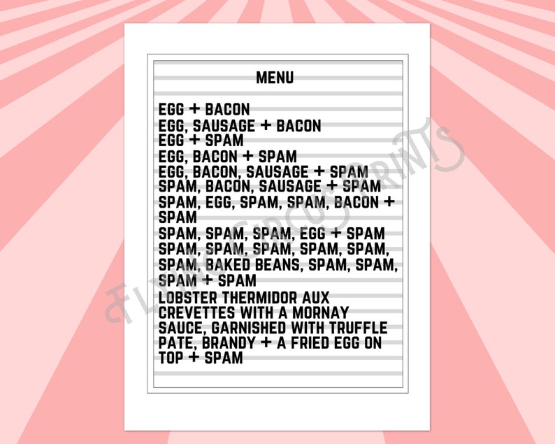 Spam Sketch Menu Print 5 Sizes Available Unframed Print - Etsy