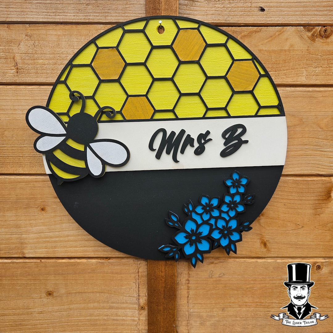 Personalised Wooden Round Bumblebee Sign - Etsy