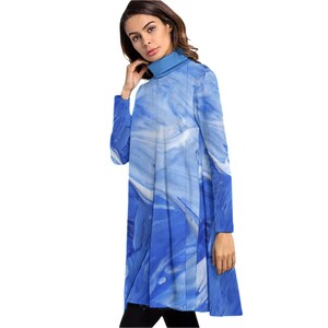 Blue Abstract Long Sleeve Dress/ Cute Fall Dress, Midi Fall Dress - Etsy